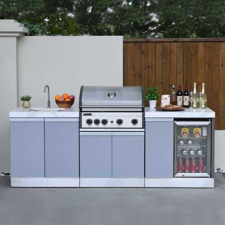 Prokan Bespoke 94" 5B - 3 Modular Outdoor Kitchen In Gray Glass Panels | Wayfair